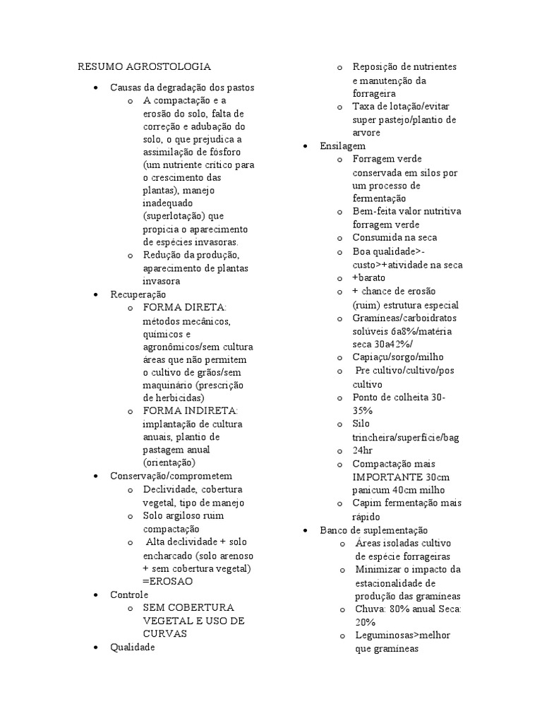 Resumo Agrostologia | Download grátis PDF | Agricultura | Ambiente natural