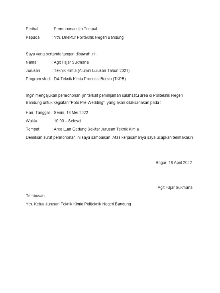 Surat Permohonan Ijin Tempat | PDF