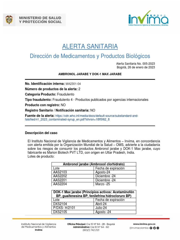 Alerta - AMBRONOL JARABE Y DOK-1 MAX JARABE | PDF | Especialidades ...