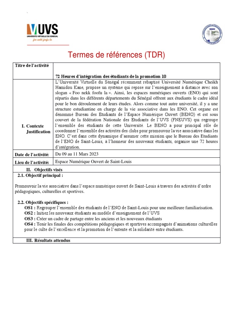 Termes de References 72h | PDF