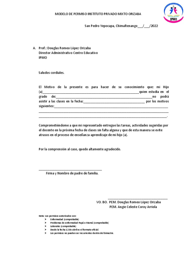 Modelo de Permiso Por Ausencia | PDF