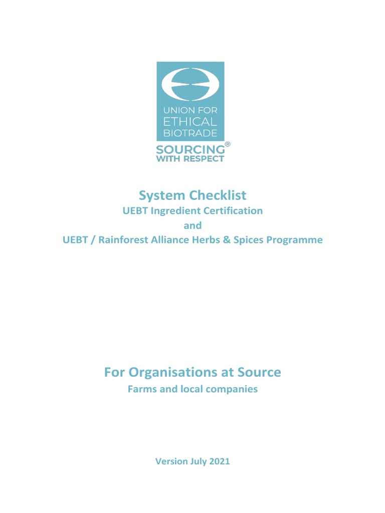 UEBT System Checklist For Organisations at Source July 2021 | PDF ...