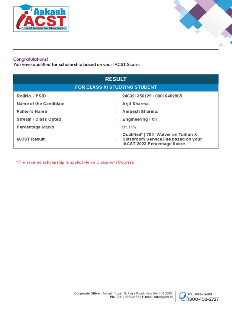 Name - Arjit Sharma. - PSID - 00010482865 PDF | PDF | Fee