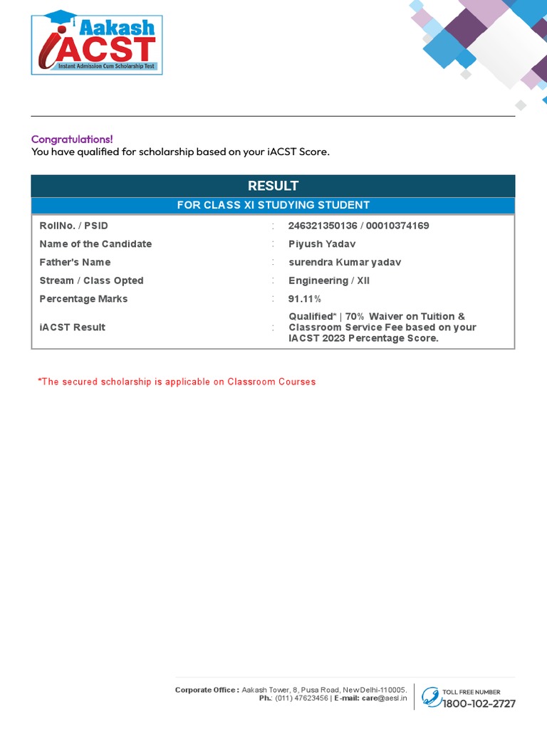 iACST Scholarship 2023: 70% Tuition Waiver | PDF | Fee