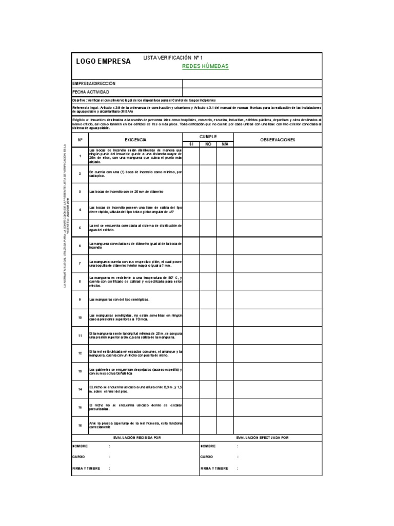 Check List Lista de Verificacion Red Humeda y Red Seca | PDF | Agua | Soldadura