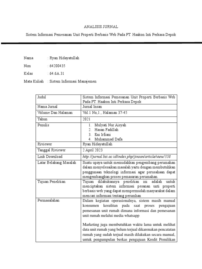 Anlisis Jurnal Ryan Hidayatullah PDF | PDF