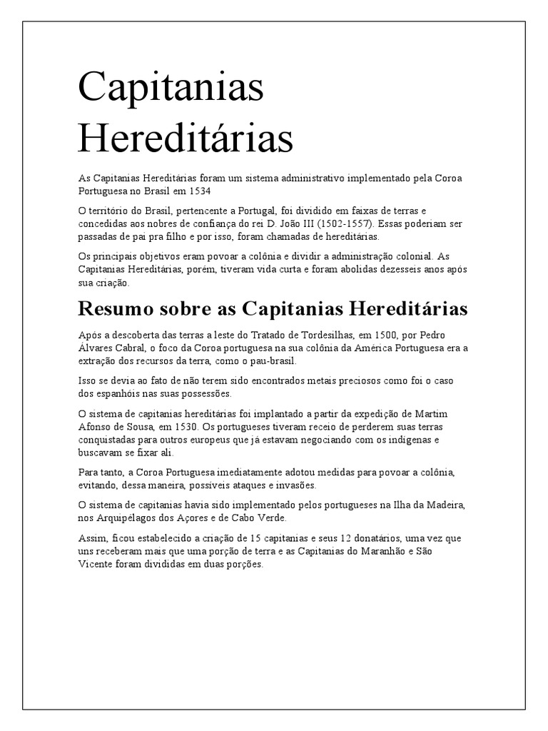 Capitanias Hereditárias Pdf Brasil