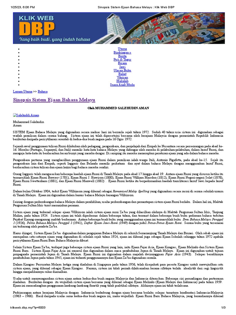 Sinopsis Sistem Ejaan Bahasa Melayu - Klik Web DBP | PDF