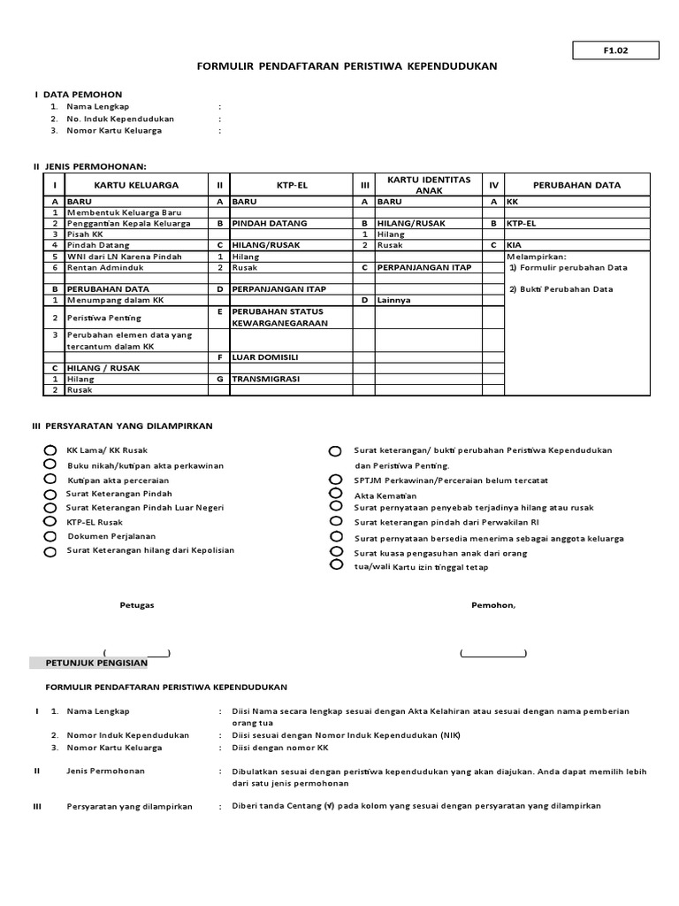 Formulir Pendaftaran Kependudukan | PDF