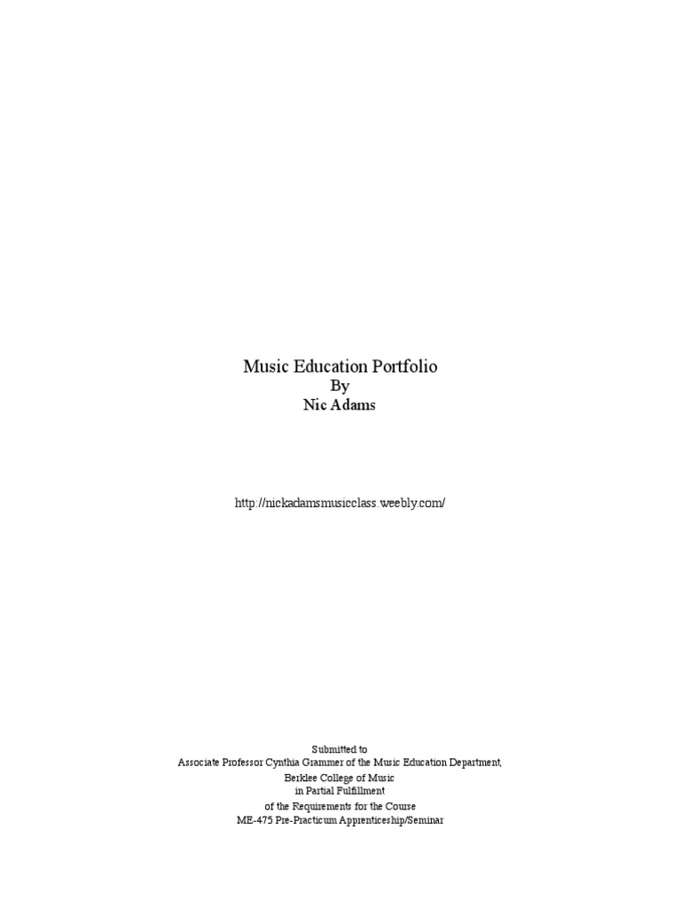 Nic Adams Music Ed Portfolio | PDF | Garage Band | Singing