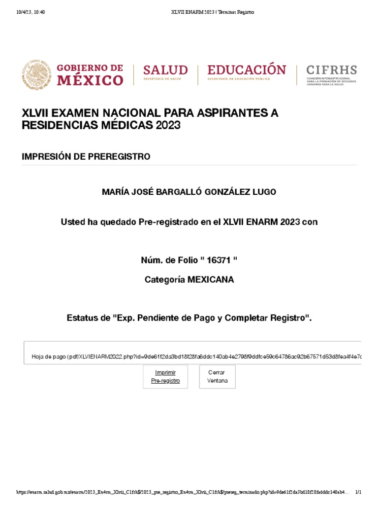 XLVII ENARM 2023 - Terminar Registro | PDF