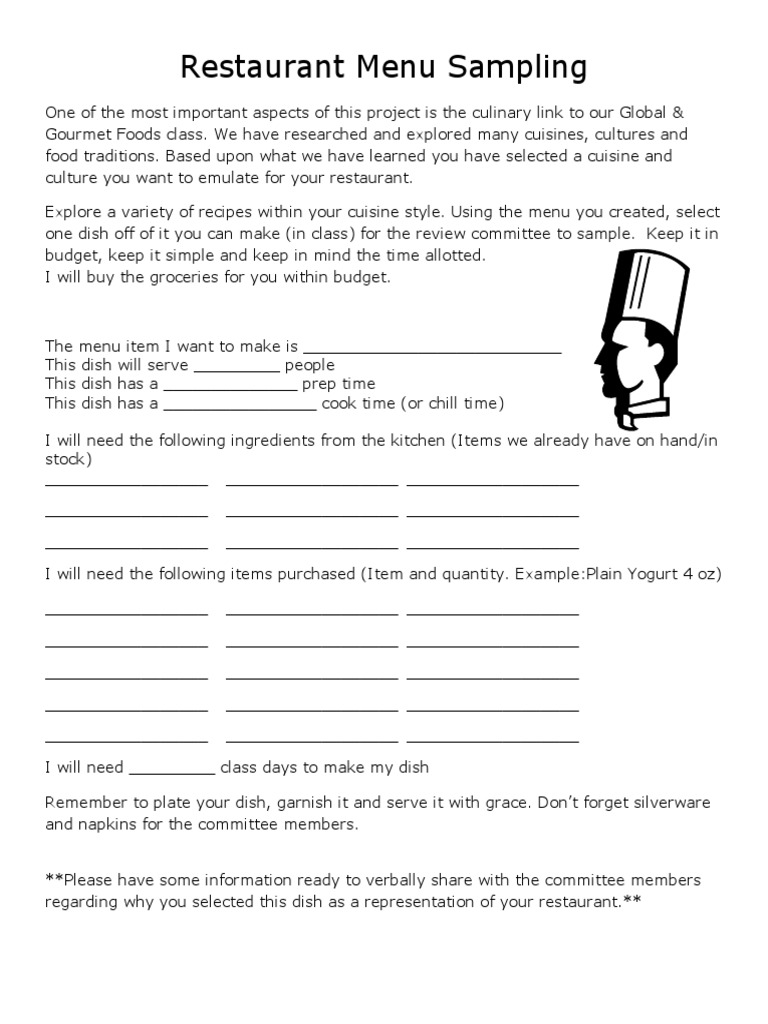 Restaurant Menu Sampling | PDF