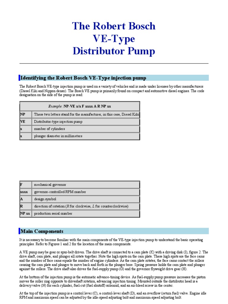Bosch VE-Type Diesel Injection Pump Guide | PDF | Pump | Engines