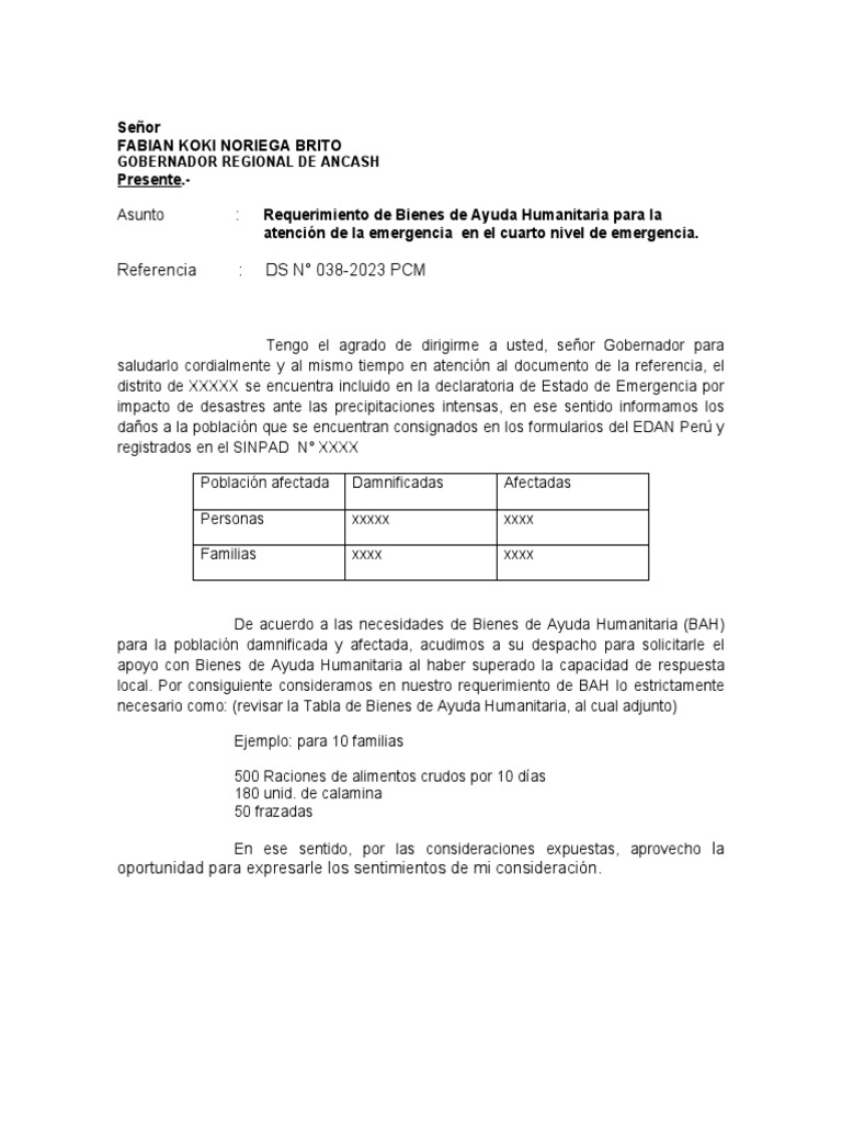 Requerimiento de Bienes Humanitarios | PDF