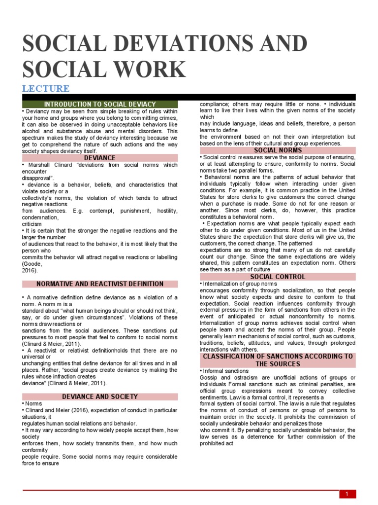 SWRK 80 SOCIAL DEVIATION AND SOCIAL WORK Notes ORIGINAL. 1 | PDF ...