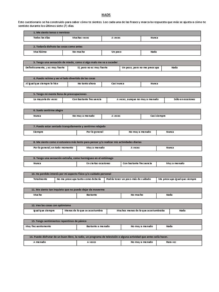 Hads - Protocolo de Evaluacion Hads | PDF