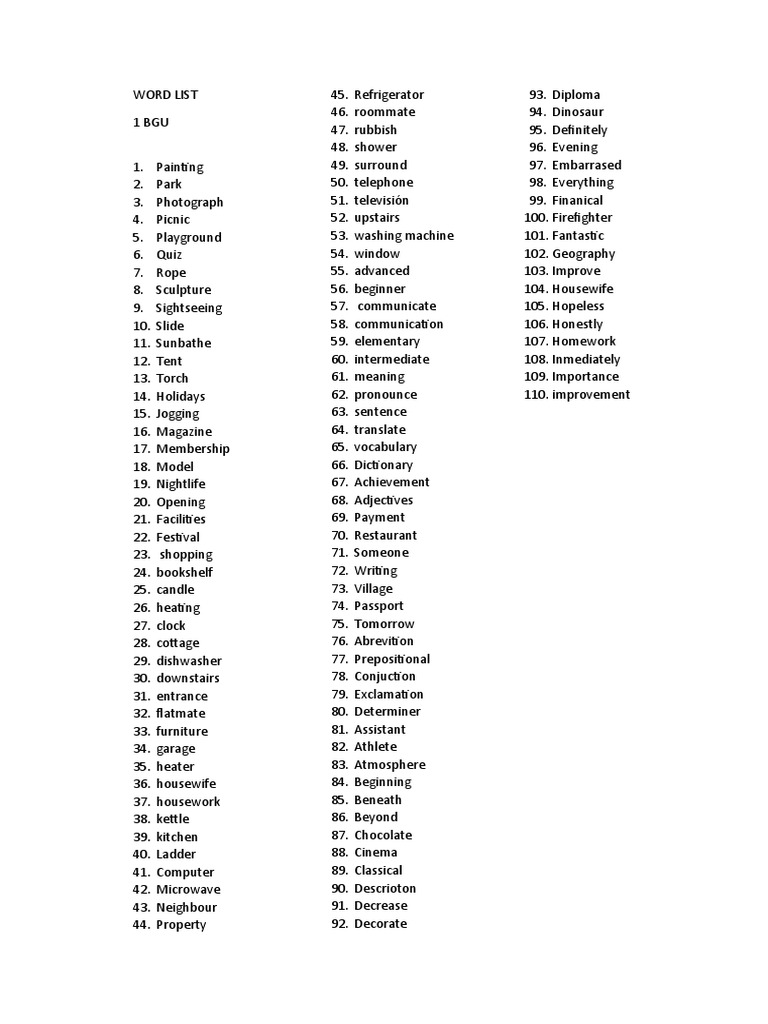 Word List 1 Bgu | PDF | Art