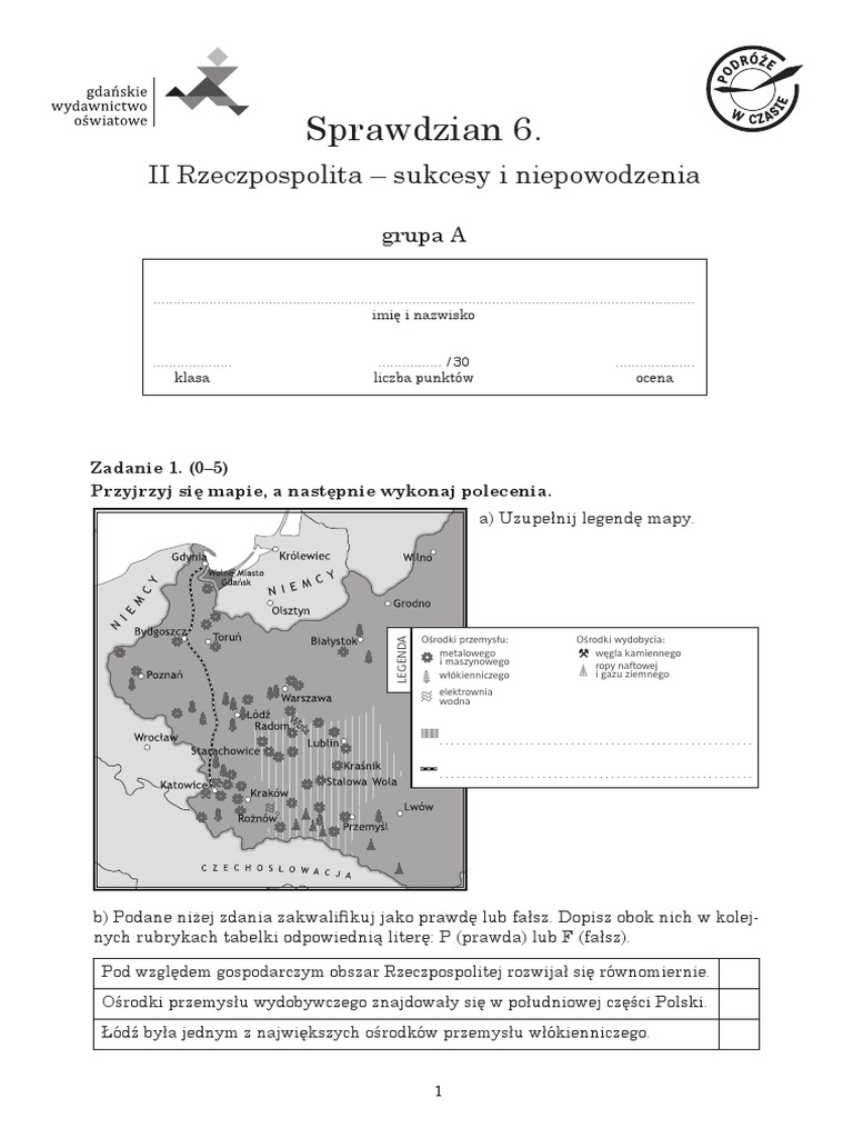 Klasa 7 - Sprawdzian - II Rzeczpospolita-Sukcesy-I - Niepowodzenia PDF | PDF