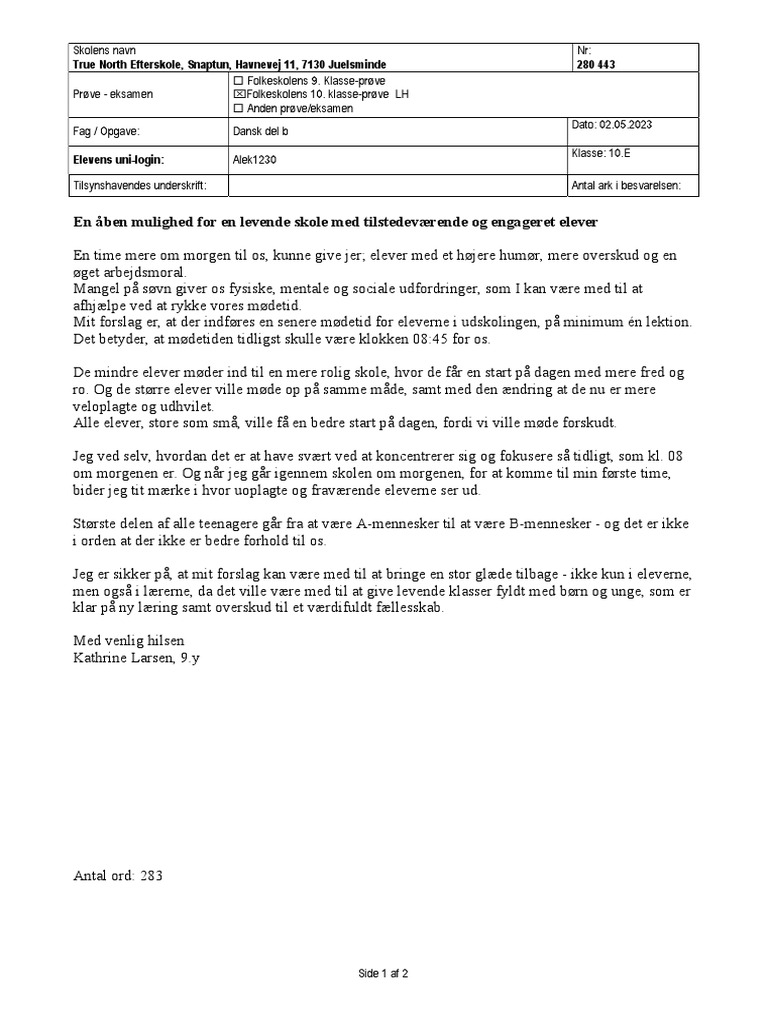 Dansk Eksamen 10 Del B | PDF