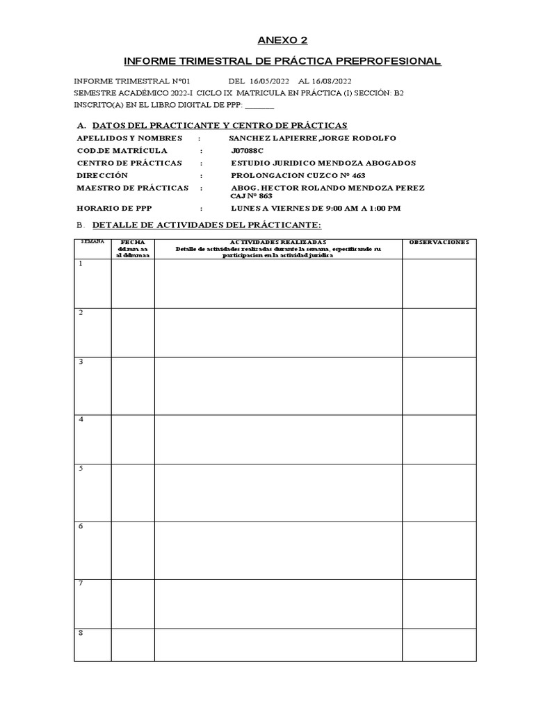 A2. Formato Trimestral I y Ii Trimestre | PDF