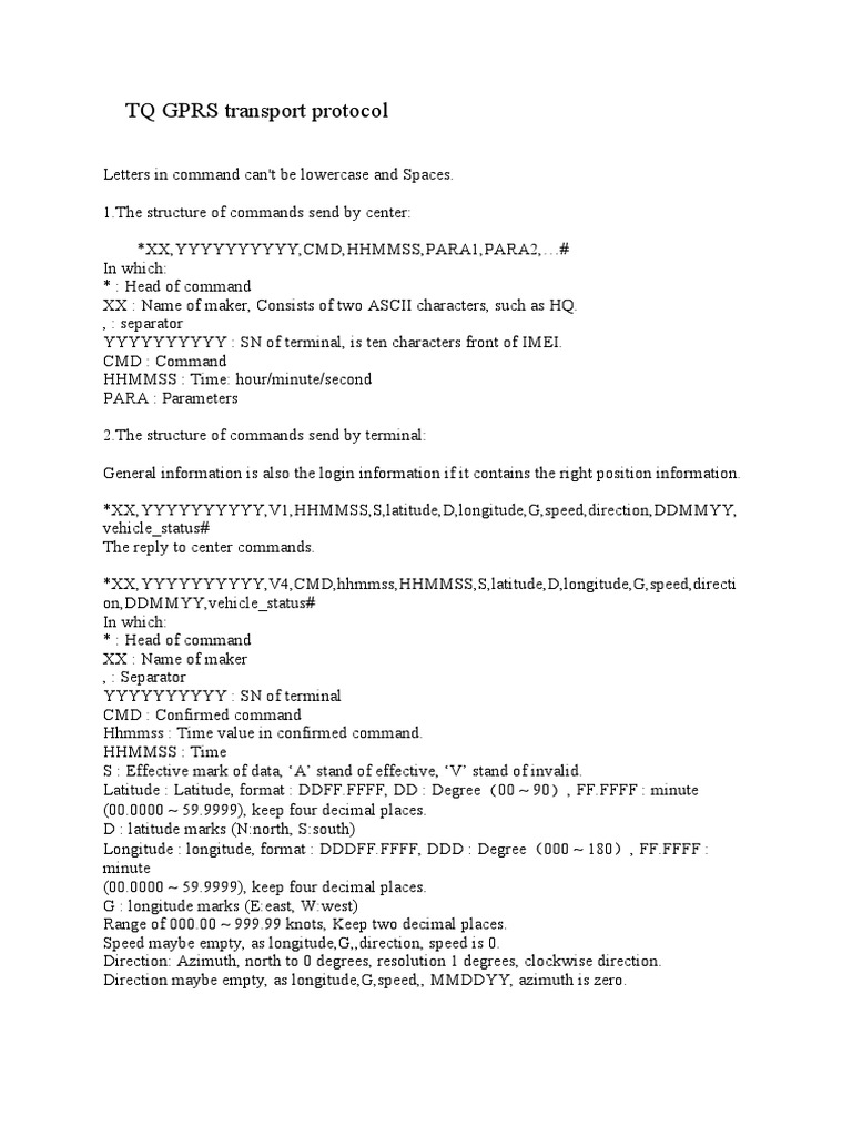TQ GPRS Transport Protocol: Structure and Commands for Terminal and Monitoring Center ...