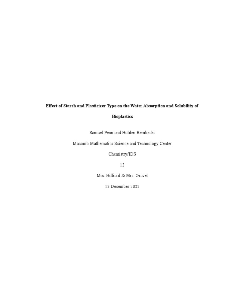 Bioplastics: Starch & Plasticizer Impact | PDF | Polymers | Materials