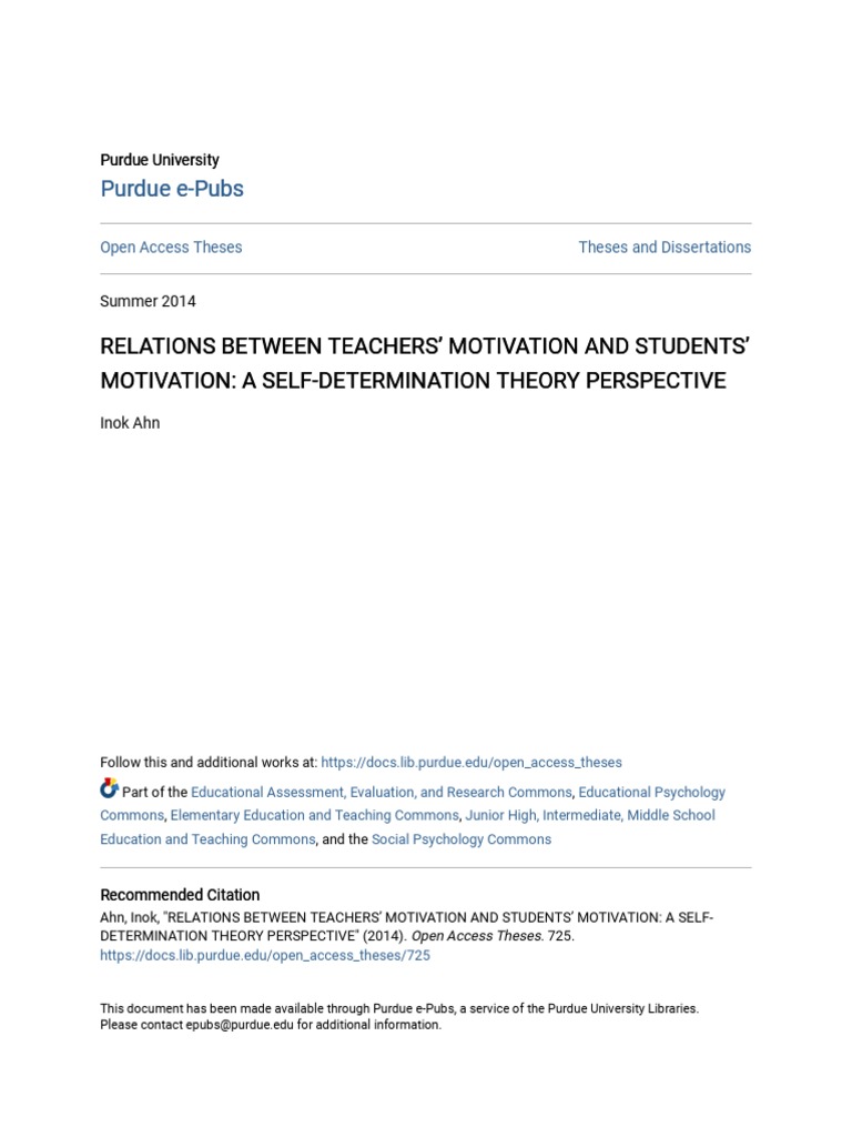 Relations Between Teachers - Motivation and Students - Motivation - PDF ...