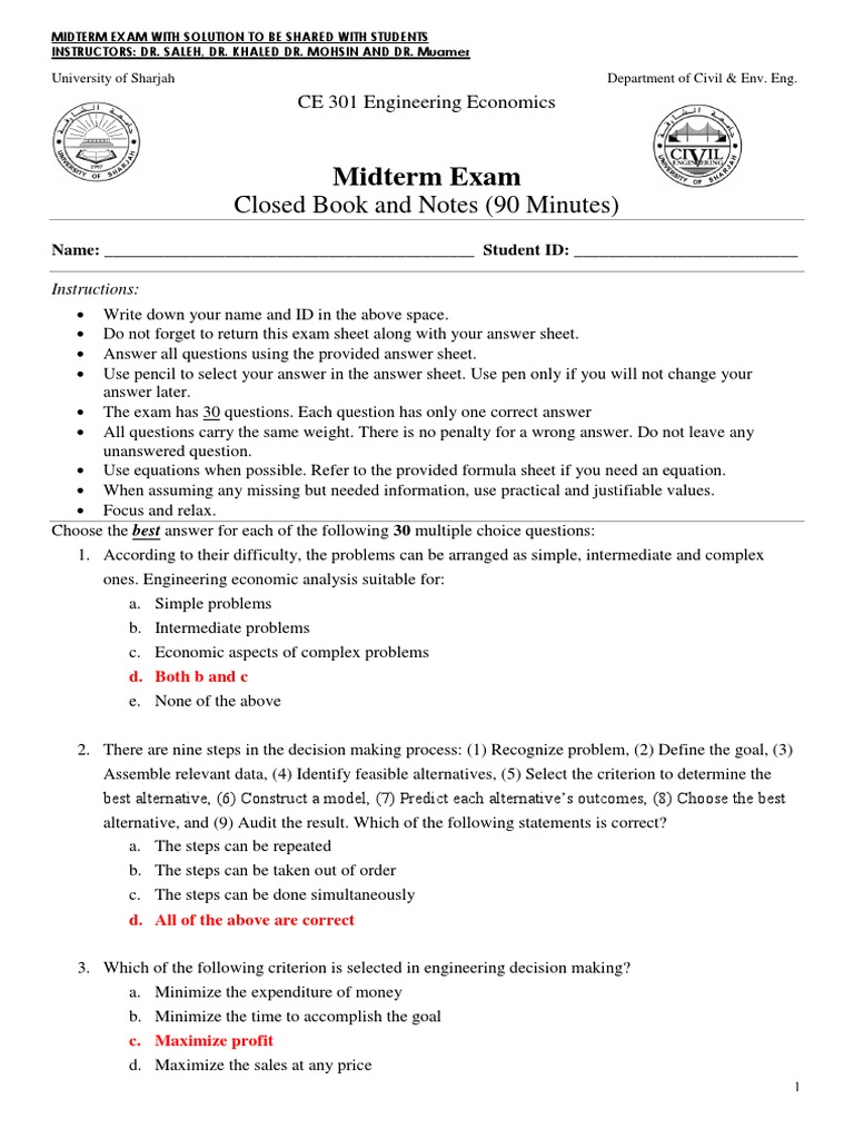 Engineering Economics Midterm Exam | PDF | Interest | Demand