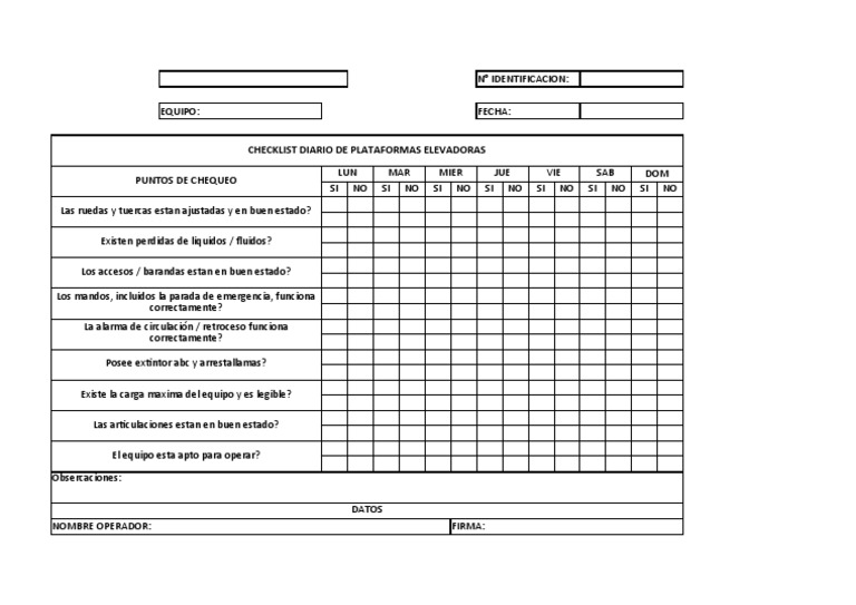 Checklist diario JLG.xlsx | PDF