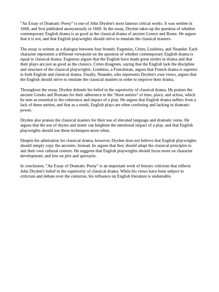 An Essay On Dramatic Poesy - Odt | PDF