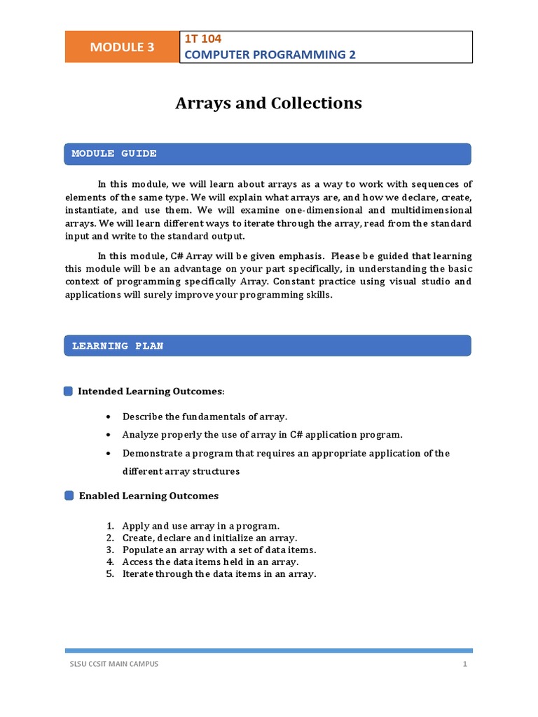Module 3 IT 104 Arrays and Collections - 051541 | PDF | Software Development | Computer Engineering