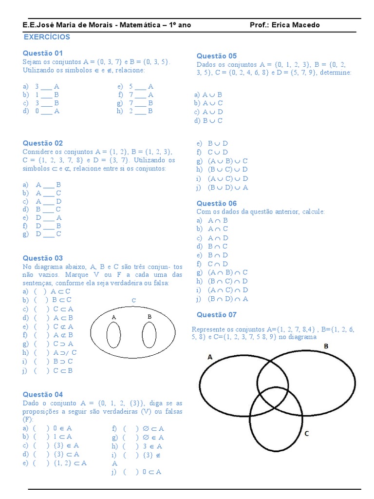 Exercícios Teoria de Conjuntos | PDF | Matemática | Lógica