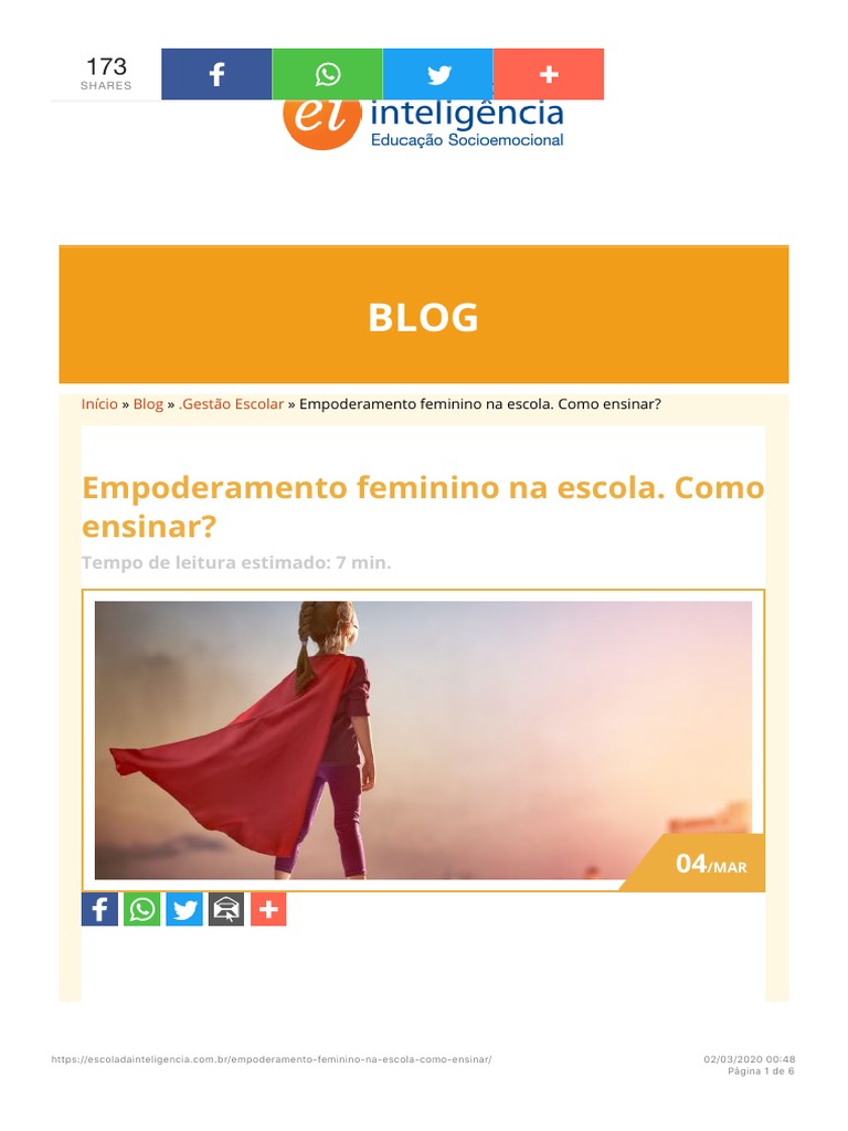 Empoderamento Feminino Na Escola Como Ensinar Escola Da Inteligência | PDF | Feminismo | Estudos ...