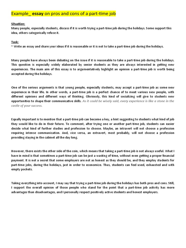 Example - Essay On Getting A Part Time Job | PDF | Extraversion And ...