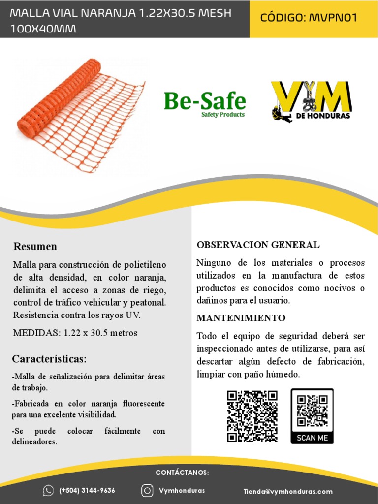 MVPN01 - Malla Vial Naranja 1.22X30.5 Mesh 100X40MM PDF | PDF
