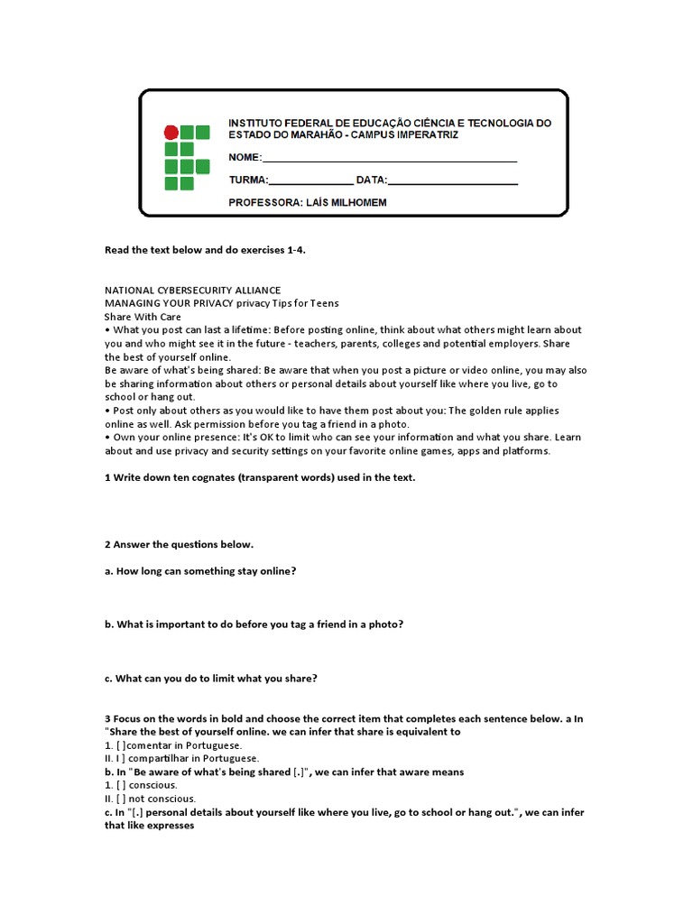 simple past x continuous + texto activit | PDF | Privacy