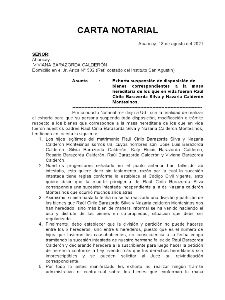 Carta Notarial | PDF | Intestacy | Herencia