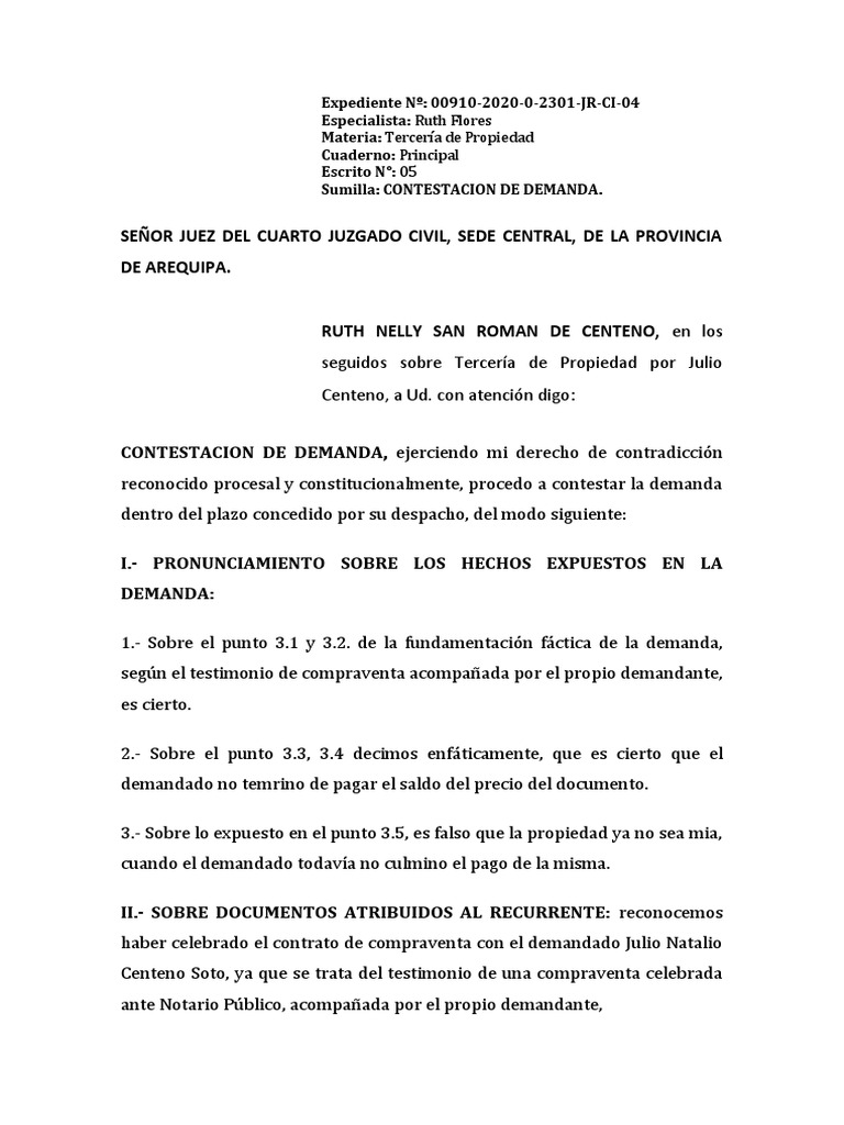 Contestacion De Demanda Ejemplos De Resume