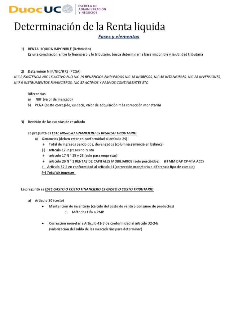 Determinacion de La Renta Liquida | PDF | normas internacionales de INFORMACION FINANCIERA ...