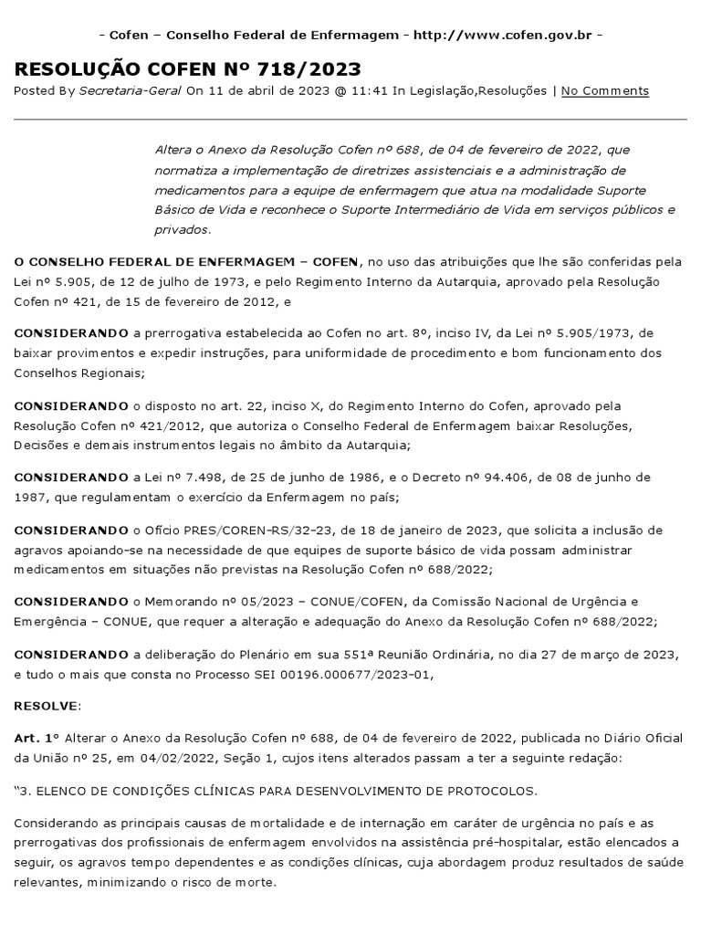 Cofen - Conselho Federal de Enfermagem RESOLUÇÃO COFEN #718 - 2023 ...