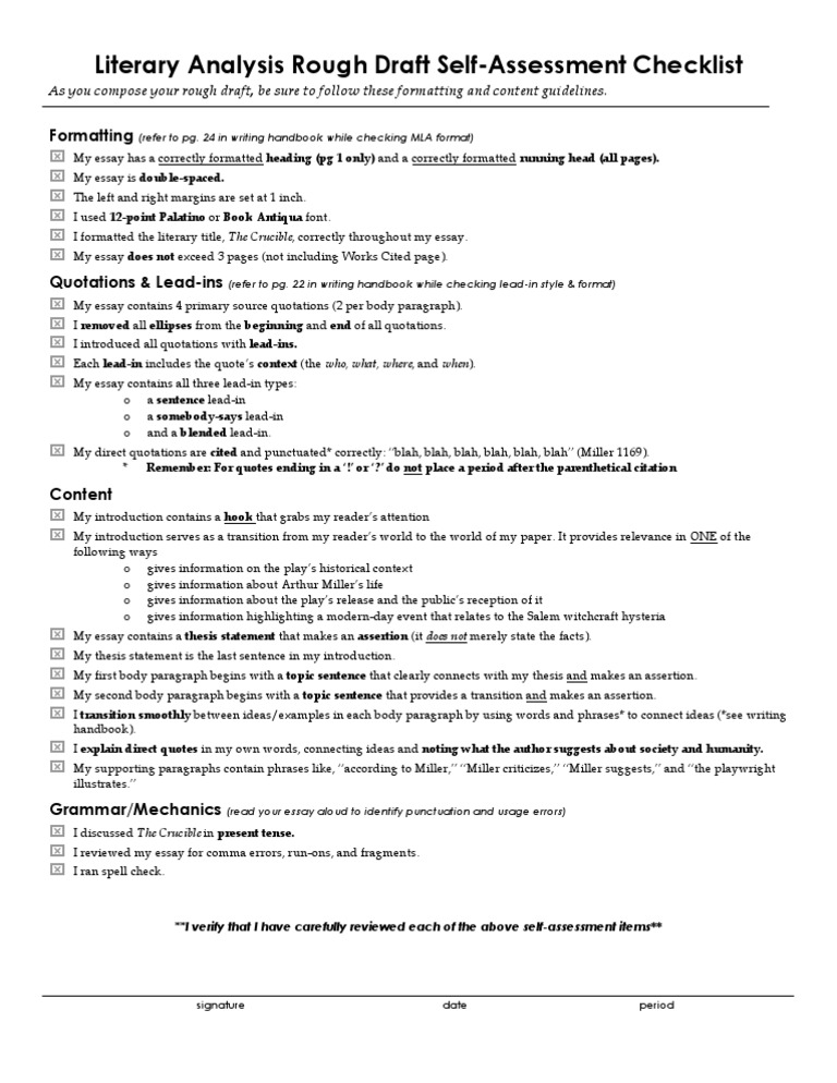 Literary Analysis Rough Draft Checklist | PDF | Citation | Essays