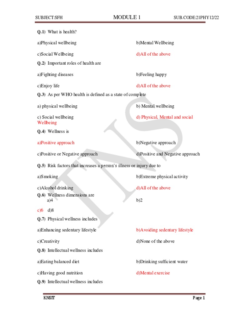 SFH Module1 | PDF | Mental Health | Well Being