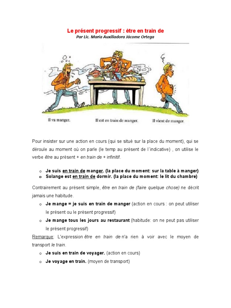 Présent Progressif : Être en Train de | PDF | Arts du langage et discipline
