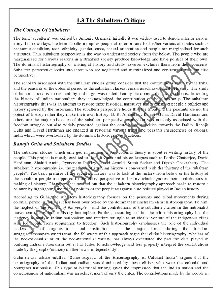 Subaltern Critique | PDF | Nationalism | Historiography