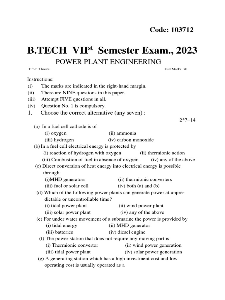 Power Plant Engineering Exam Paper | PDF