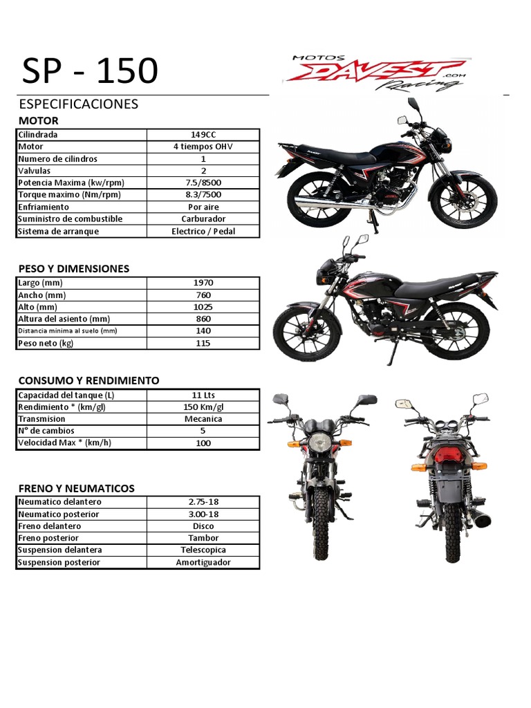 Especificaciones Honda SP-150 | PDF