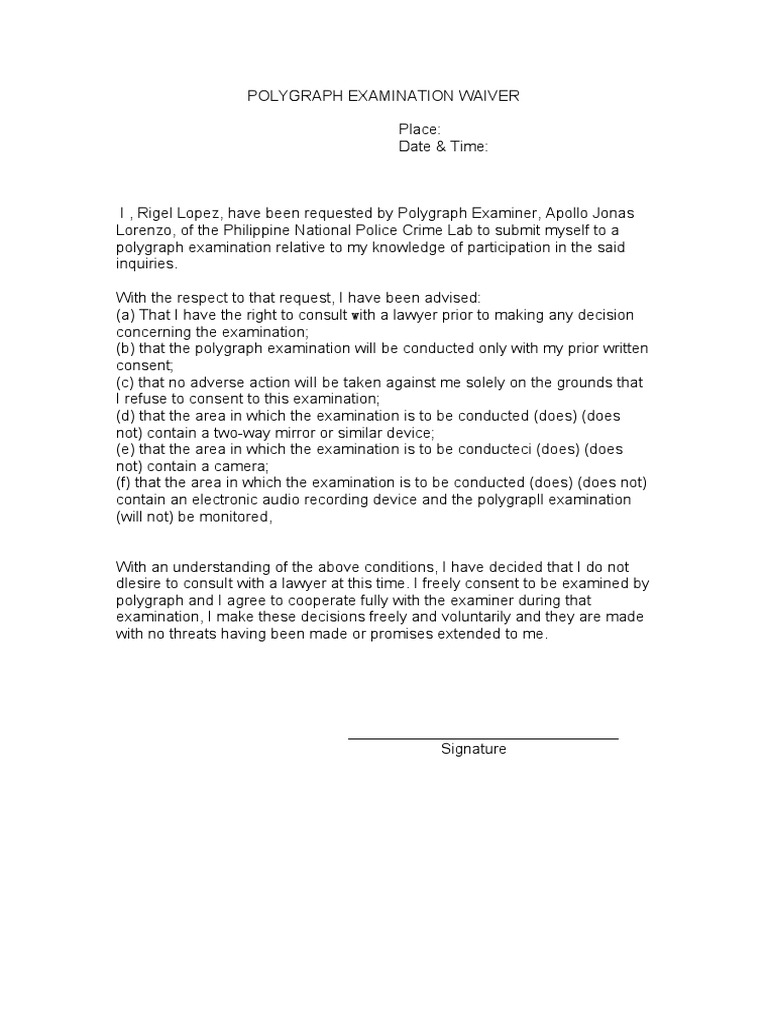 Polygraph Examination Waiver | PDF