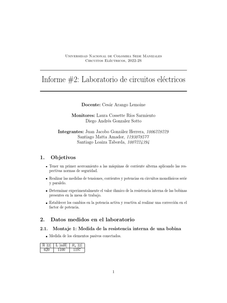 Circuitos El Ctricos Laboratorio 2 | PDF | Inductor | Energia electrica