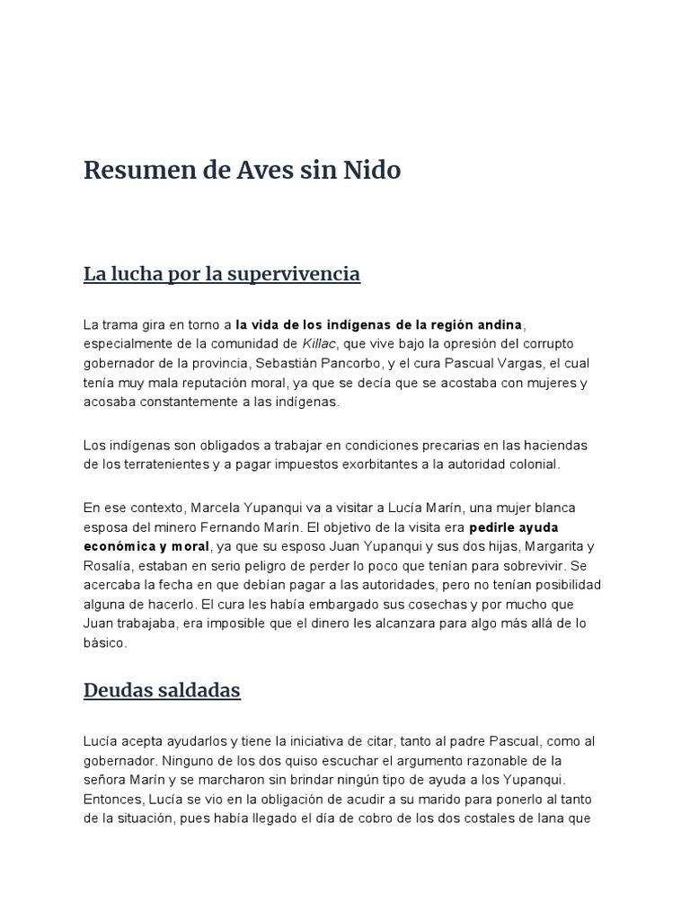 Resumen de Aves Sin Nido | PDF