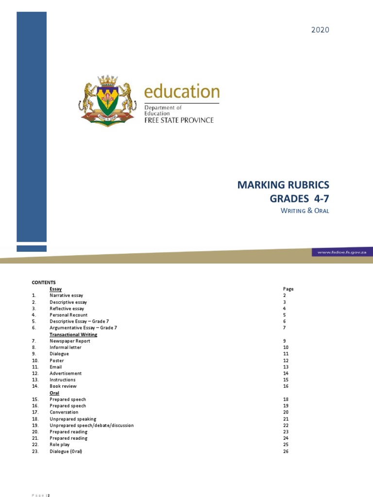 Grading Rubrics and Guidelines for Student Writing and Oral Assessments ...